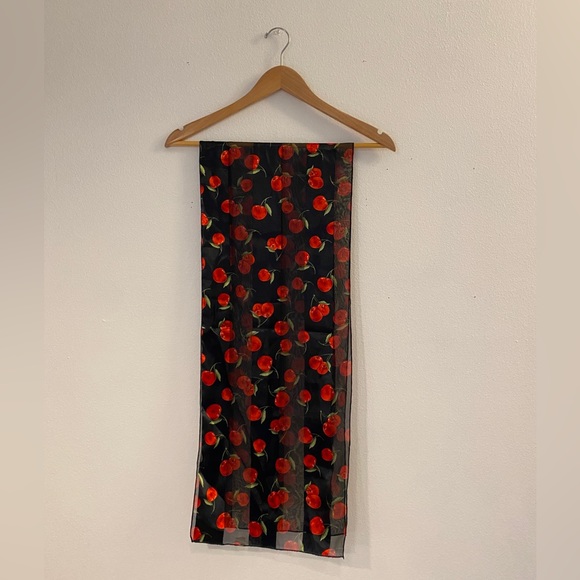 Accessories | Vintage Cherry Print Satin Scarf | Poshmark